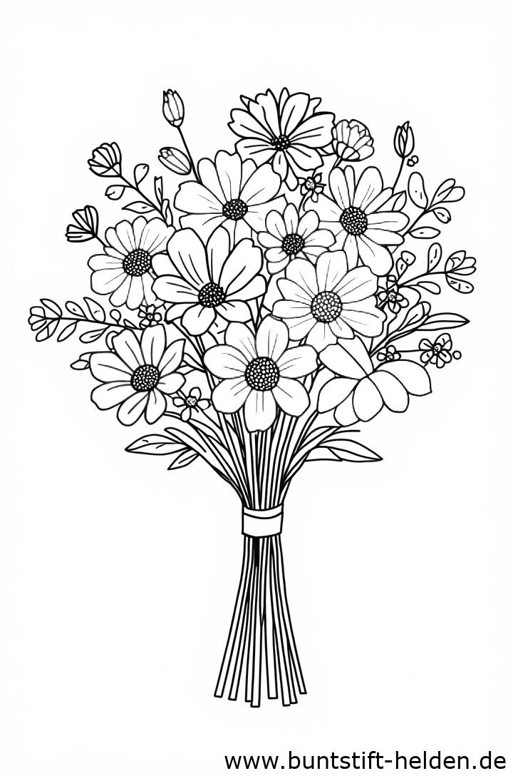 Blumenstrauß Ausmalbild - Jetzt kostenlos herunterladen und ausdrucken!