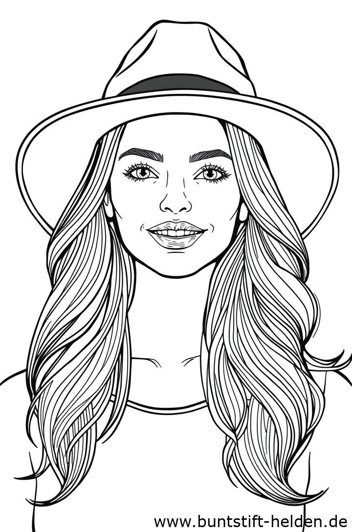 Mädchen Mit Hut Ausmalbild - Jetzt kostenlos herunterladen und ausdrucken!